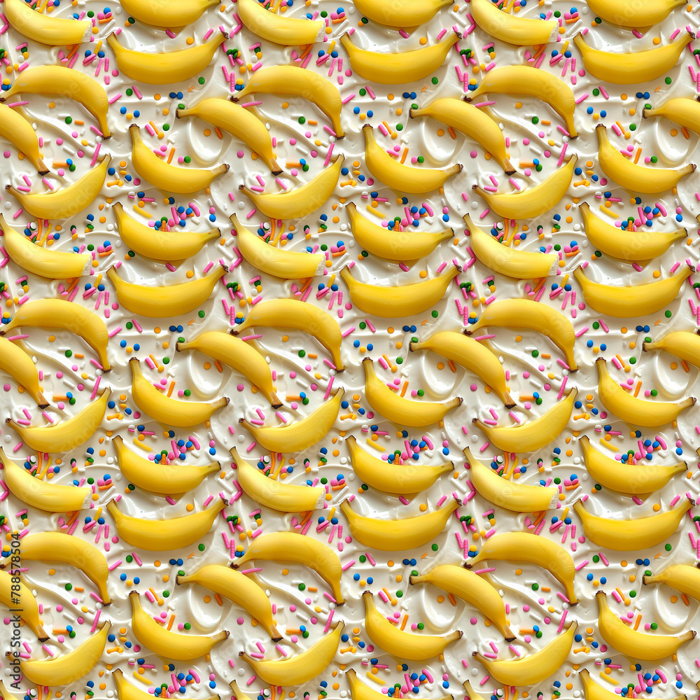 rainbow sprinkles on a white icing background with bananas spread ...