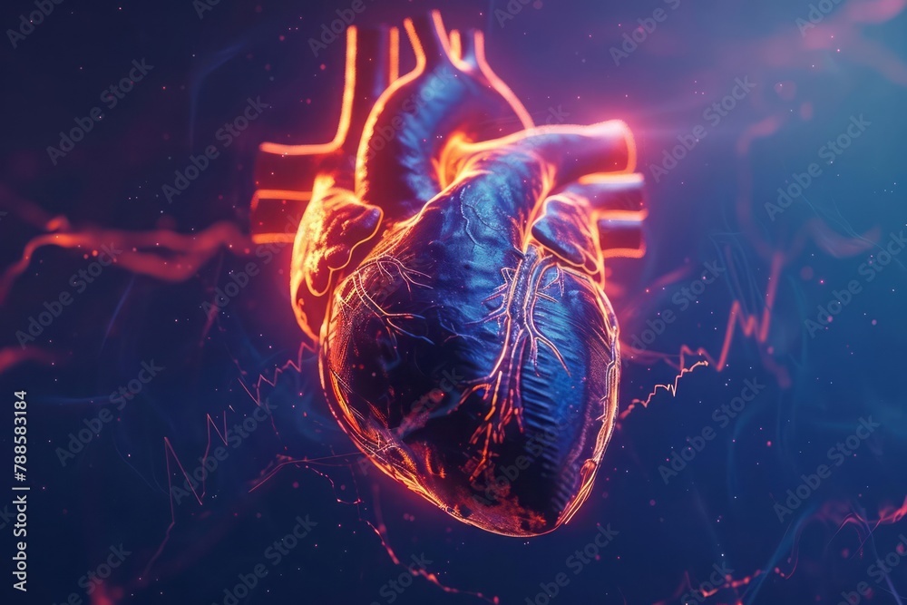 Heartbeat, ECG line, cardiac cycle, anatomical heart illustration, life ...