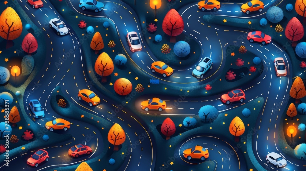 An easy modern seamless pattern with cartoon cars and roads. The ...