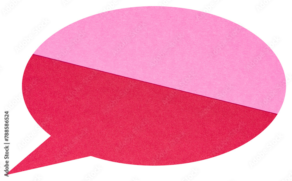 Pink red layered blank cut out paper cardboard speech bubble of round elliptical shape with copy ...