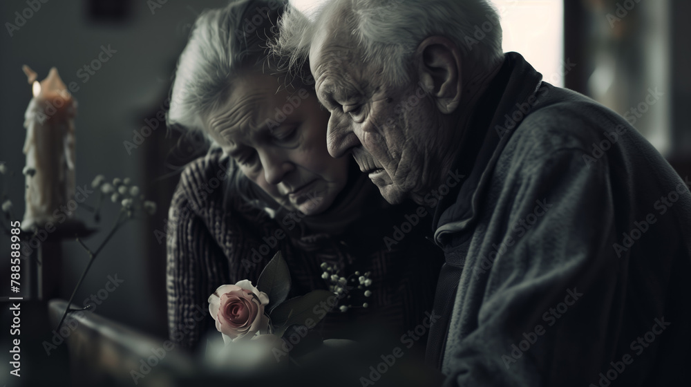 Elderly Couple's Silent Grief. A somber elderly couple shares a quiet ...