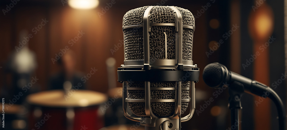 Professional condenser studio microphone in a blurred background with ...
