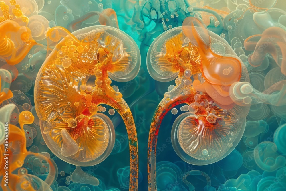 Renal function, kidneys filtering blood, urine formation, nephron ...