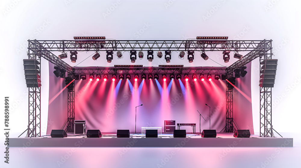Big stage with aluminum truss structure, electric color spotlights ...
