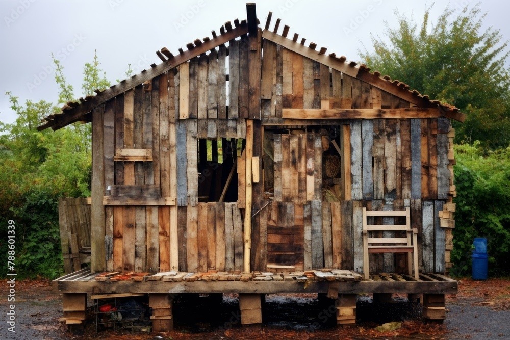 Simple Shack wooden old pallets example roof. Architecture hovel roof ...