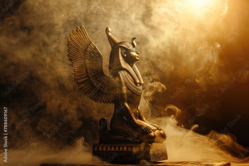 Sun God Ra in Metal Statue. A Golden Hawk King representing Powerful ...