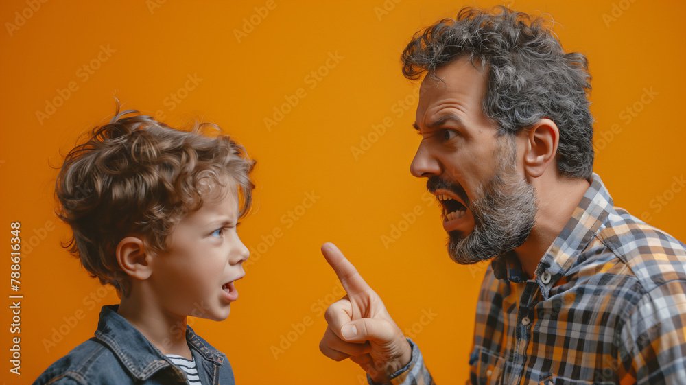 Angry Dad is yelling at his child , Domestic violence concept . foto de ...