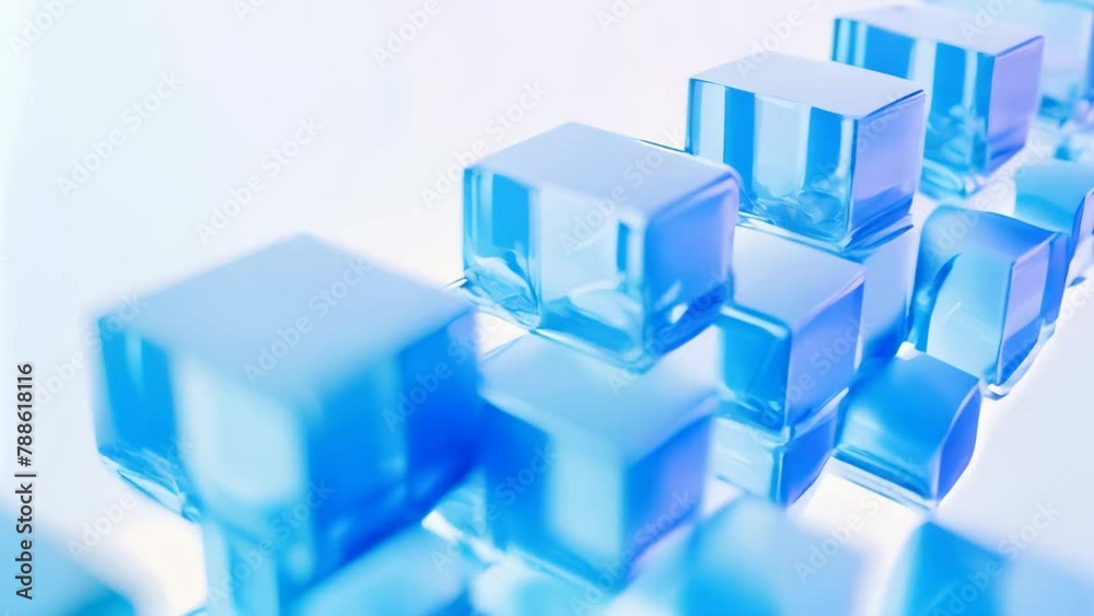 A formation of blue cubes of various sizes stacked on top of each other ...