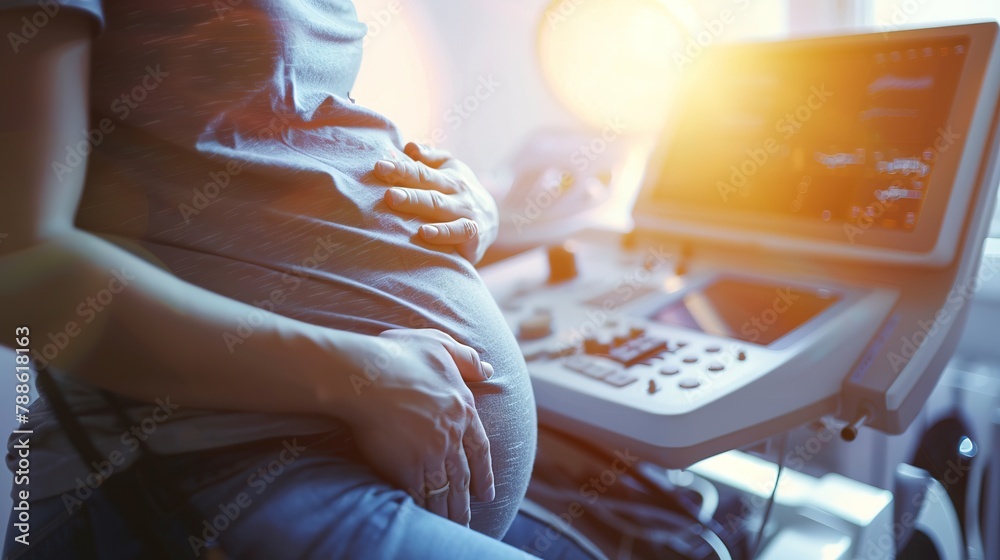 Doctor hand with ultrasonic during ultrasound medicine examination of ...