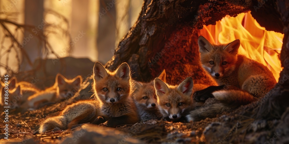 International Firefighters Day, a family of foxes peeping out of a hole ...