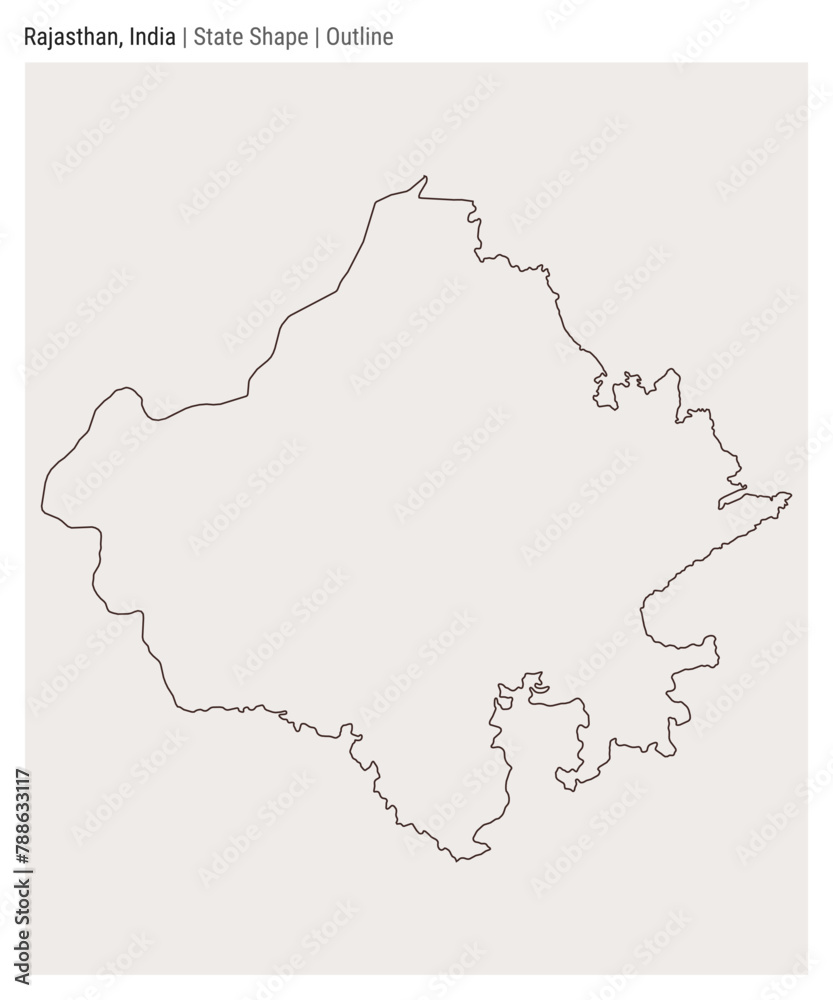 Rajasthan, India. Simple vector map. State shape. Outline style. Border ...