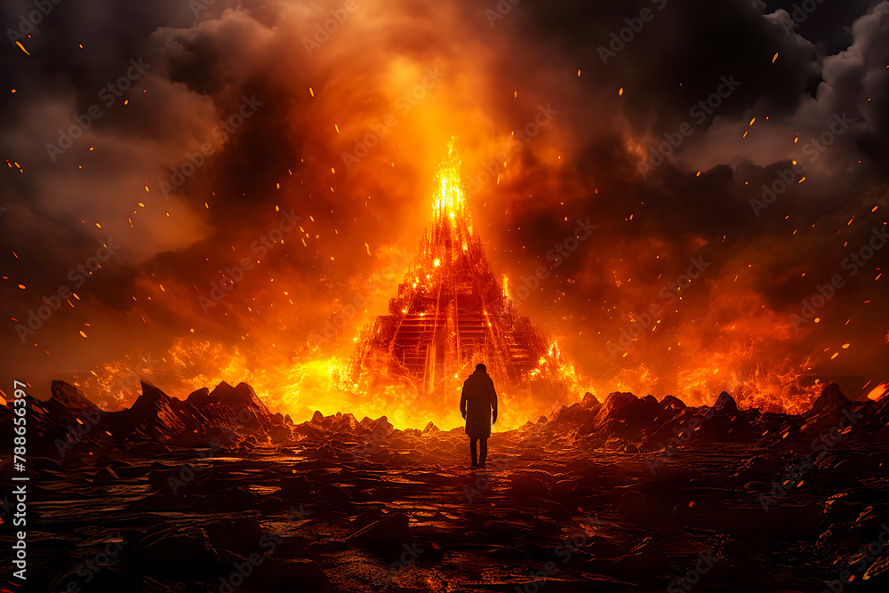 people walking amidst the flames of hell, a picture of the end of the ...