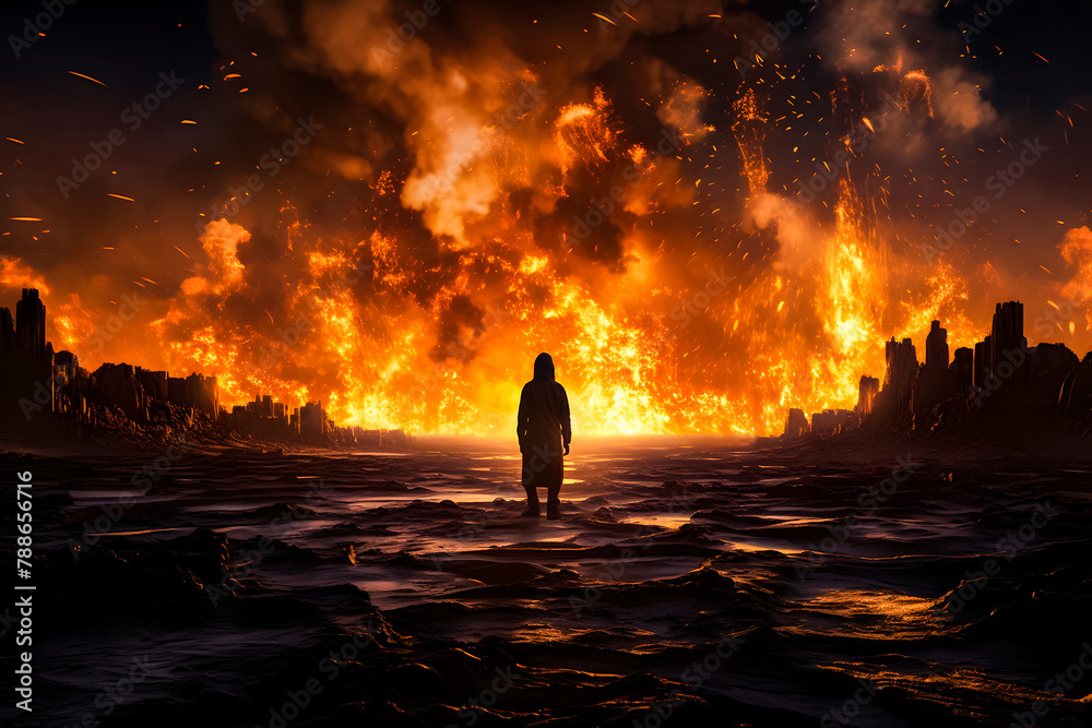 people walking amidst the flames of hell, a picture of the end of the ...