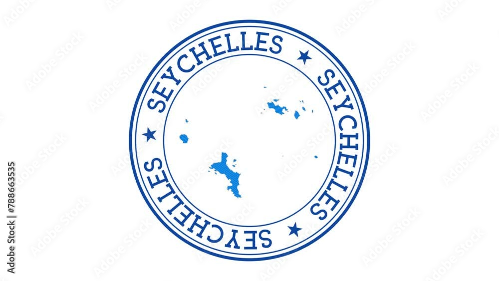 Seychelles intro. Badge with the circular name and map of island ...