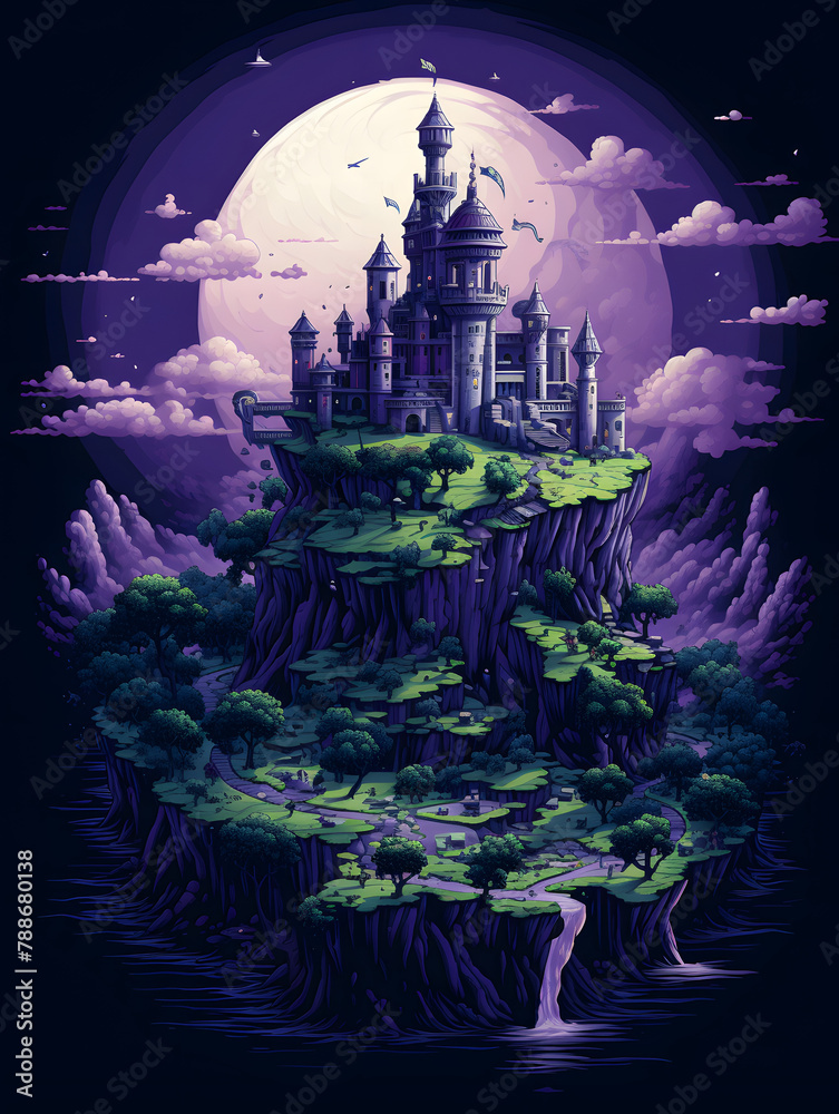 8 Bit pixel Island flying in the air, pixel island in the air flying ...