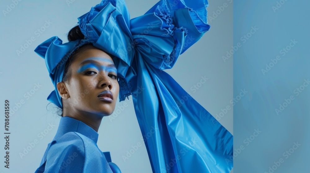 Super model posing in minimalistic design haute couture outfit for a ...