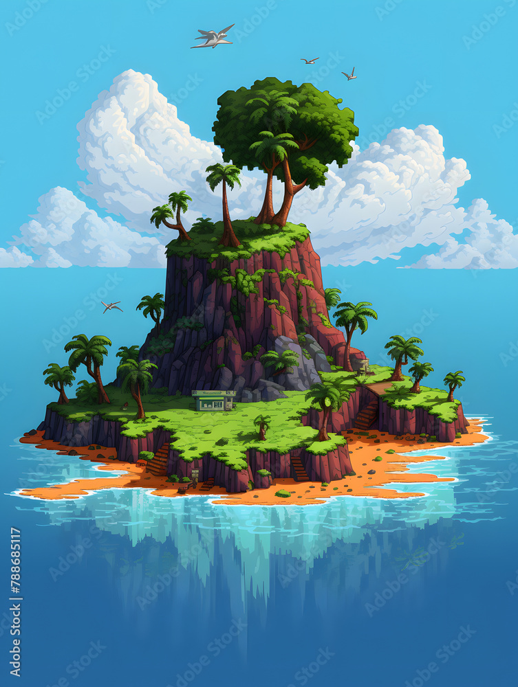 8 Bit pixel island, pixel island, island tropical illustrated pixel 8 ...