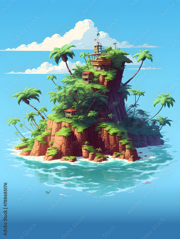 8 Bit pixel island, pixel island, island tropical illustrated pixel 8 ...