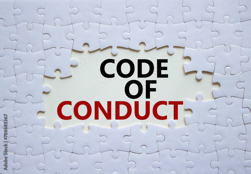 Code of conduct symbol. White Puzzle with words Code of conduct ...