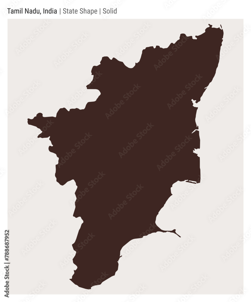Tamil Nadu, India. Simple vector map. State shape. Solid style. Border ...