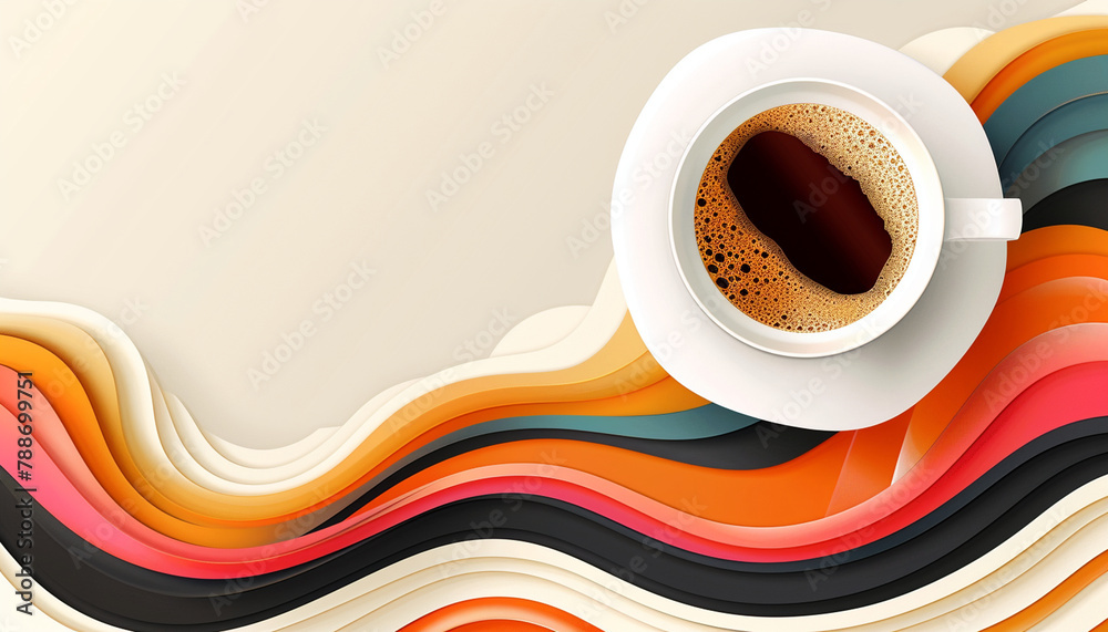 Espresso with Beans on Abstract Wavy Background in Warm Earth Tones ...