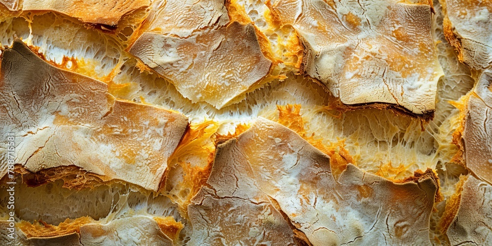 Macro photography of a bread's crispy crust texture. Detailed food ...