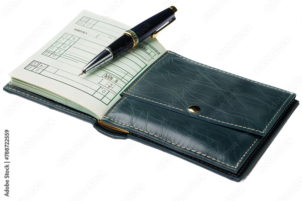 Leather Checkbook Cover with Pen - Isolated on White Transparent ...