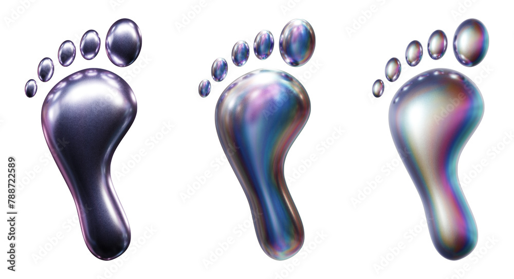 Inflated retro bare foot icon in three-dimensional Y2K holographic ...