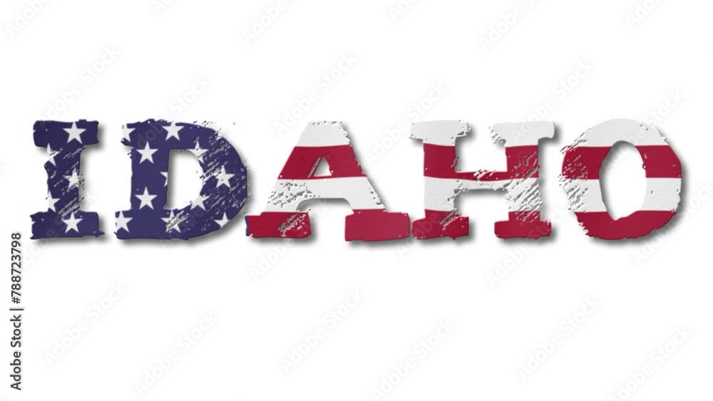 Idaho Text with USA Flag Waving Inside. Seamless Loop Animation on ...