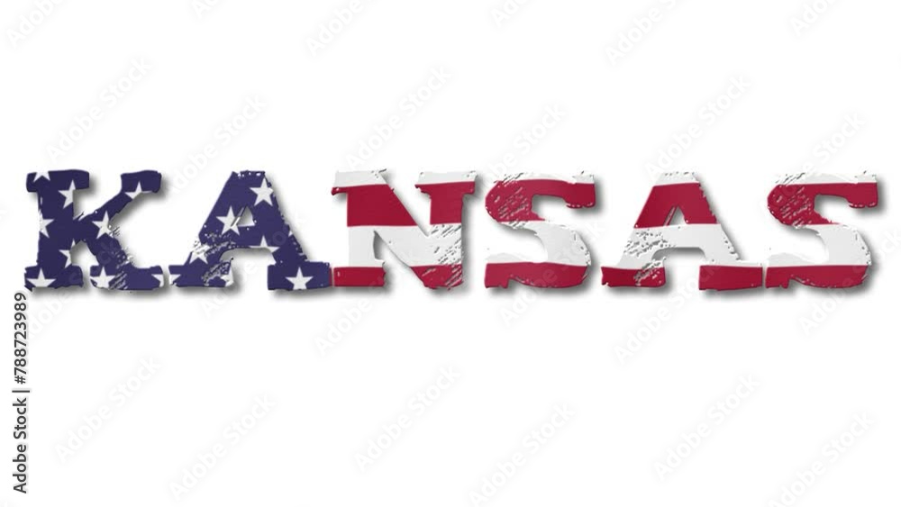 Kansas Text with USA Flag Waving Inside. Seamless Loop Animation on ...