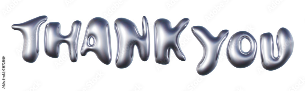 Thank You written in three-dimensional Y2K glossy chrome blob lettering ...