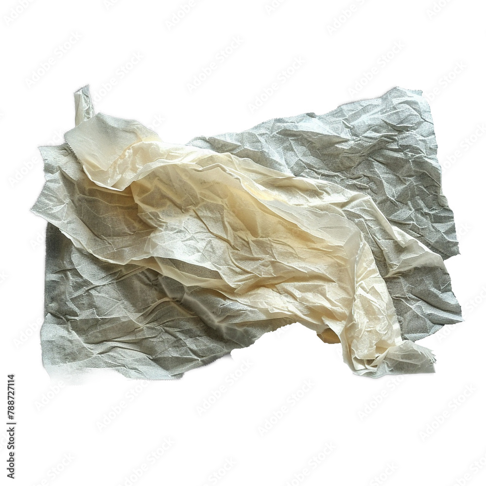 Lay out the wrinkled and torn paper towels on a black background ...