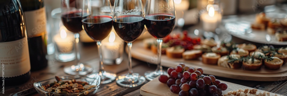 Corporate or wedding catering services with buffet served table with ...