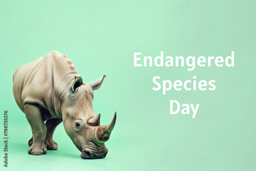 white rhino on a mint green background for Endangered Species Day Stock ...