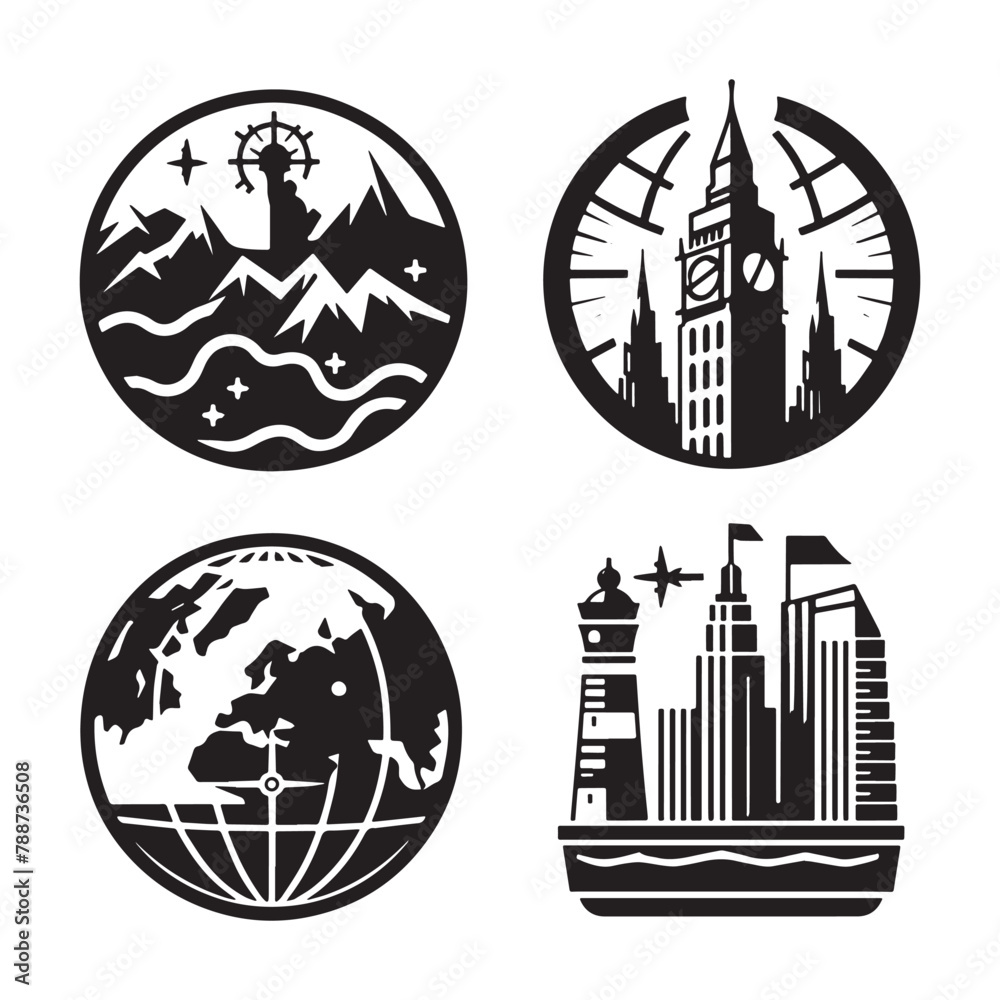 map icon set, Map Symbol Set, Map Illustration Set, Retro Styled Map ...