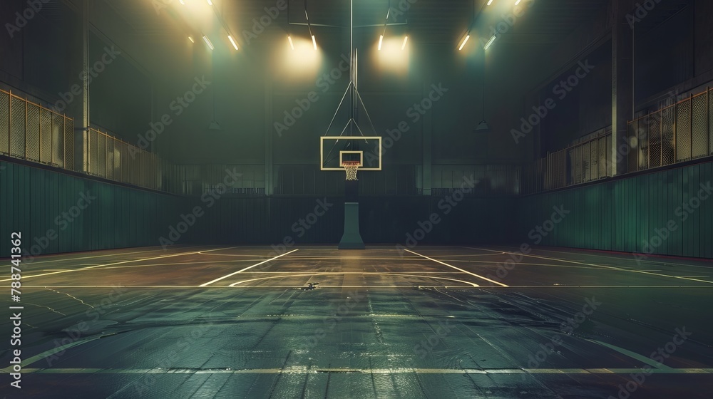 Dimly lit basketball court providing a focused atmosphere for practice ...