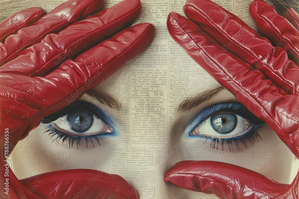 A striking collage portrait woman, pieced together from newspaper ...