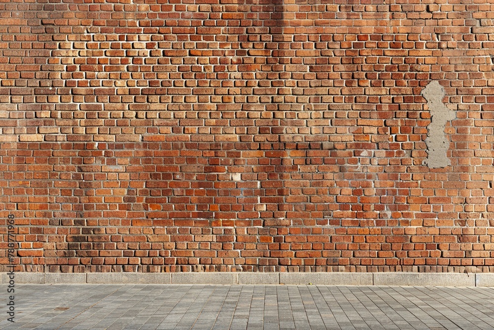 a large, uniform brick wall The bricks are uniformly sized and are laid ...