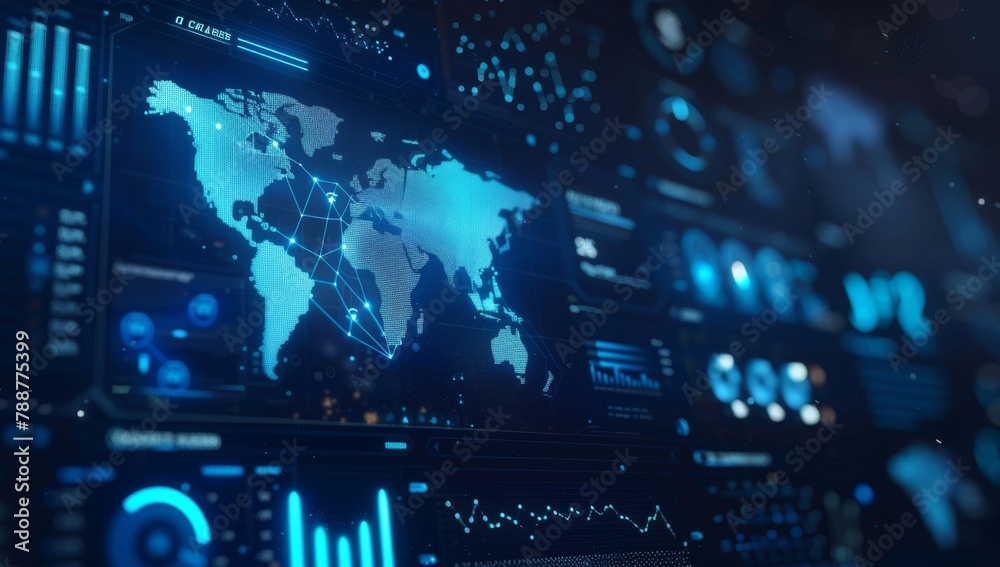 Digital data visualization of global business, showcasing various ...