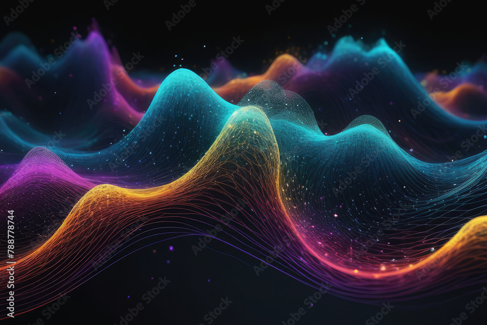 Abstract wave rippling across an inky expanse, network design ...