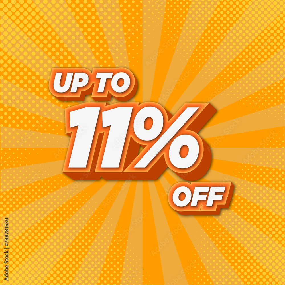 11 percent off. image in yellow and orange tones, background with sun ...