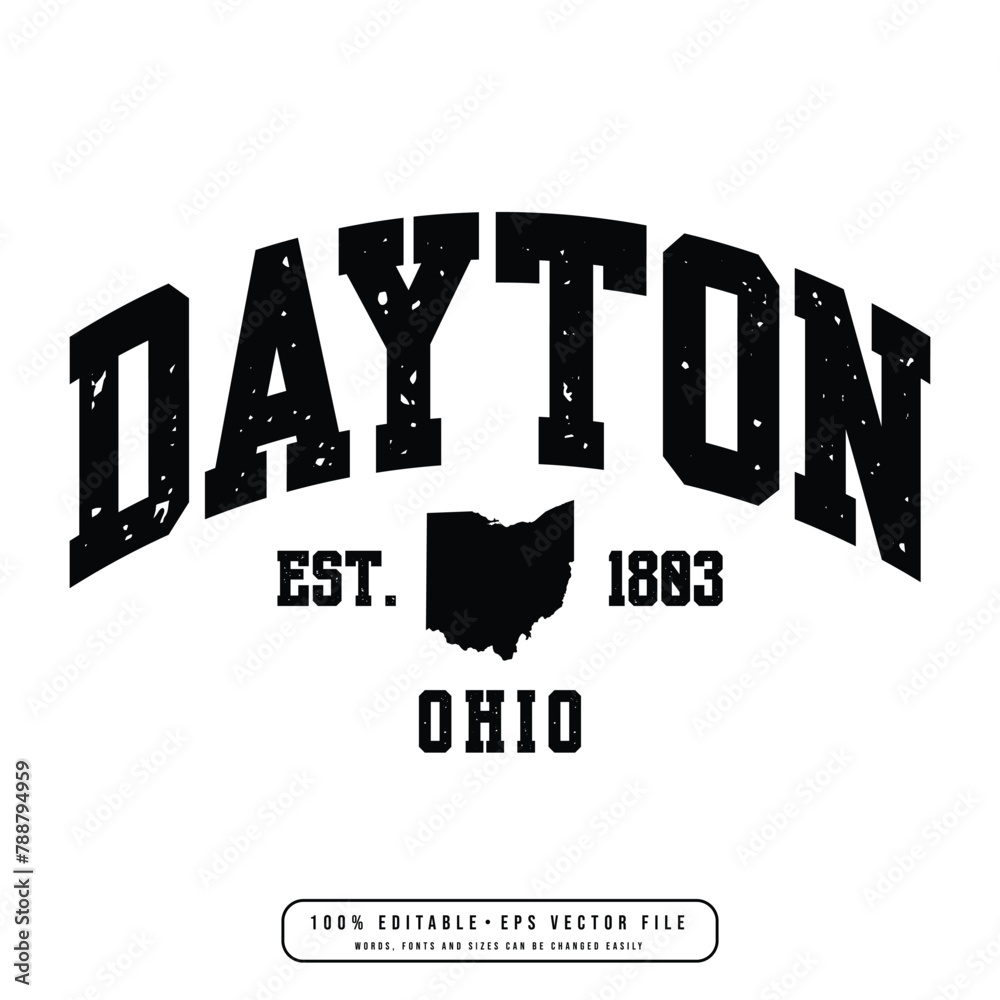 Dayton text effect vector. Editable college t-shirt design printable ...