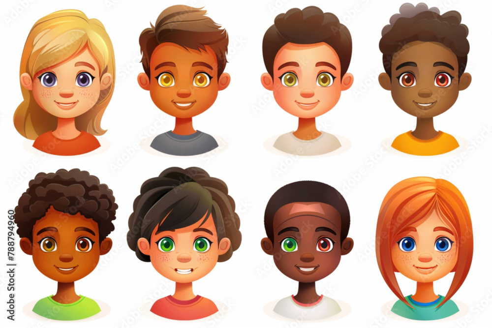 Children avatars set. Portraits of kids. Cheerful and cute boys and ...