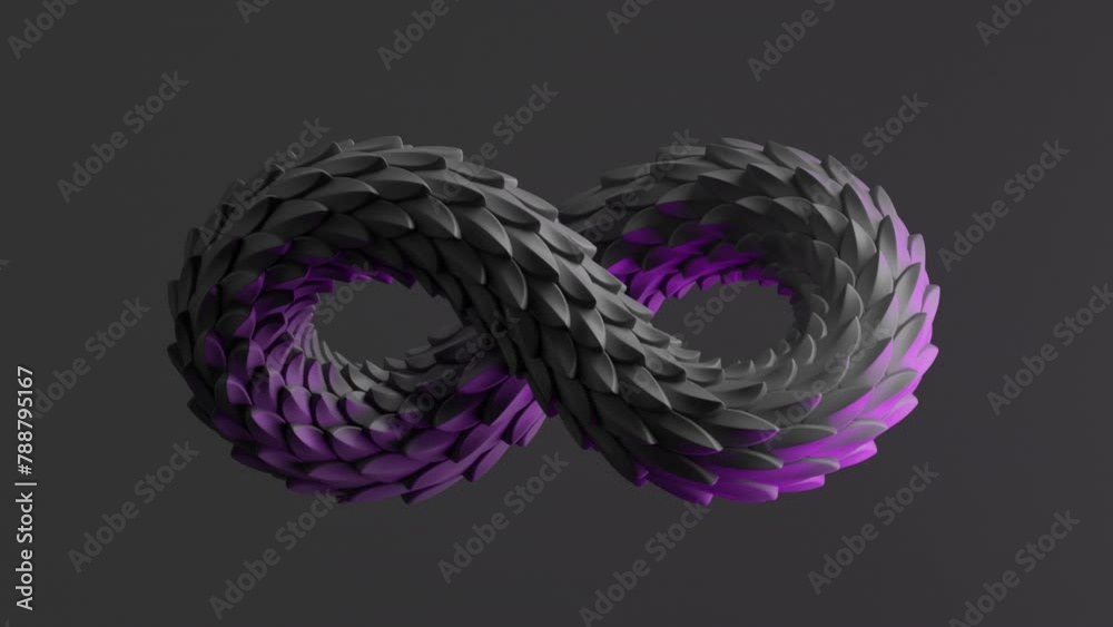 looping 3d animation of infinity symbol with black snake skin texture ...