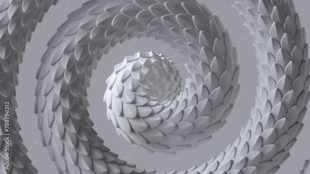 3d looped animation of a white snake skin hypnotic helix. Abstract ...