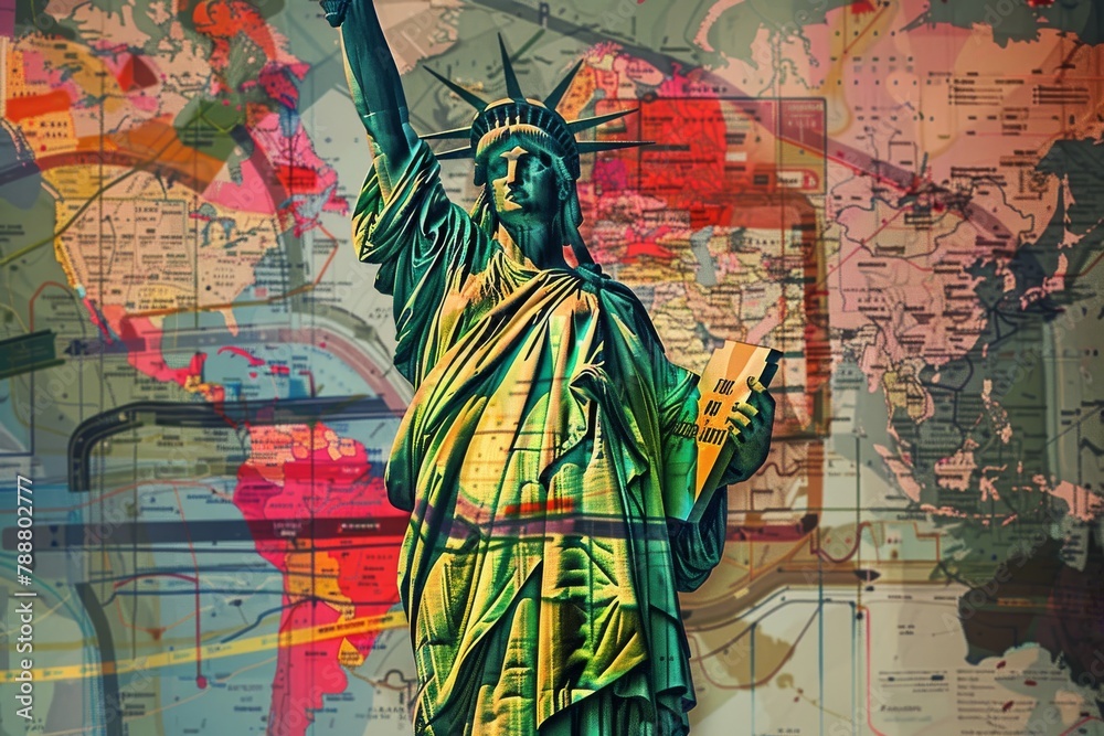 Liberty Among Maps - The Statue of Liberty and World Atlas Artwork ...
