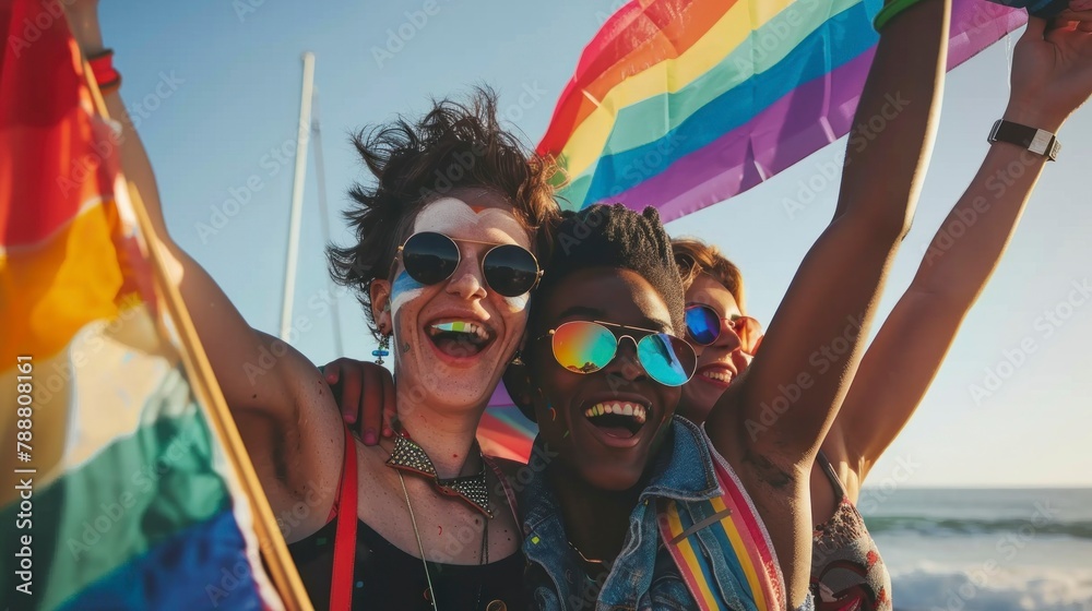 group of people of different ethnicities celebrating LGBT pride month ...