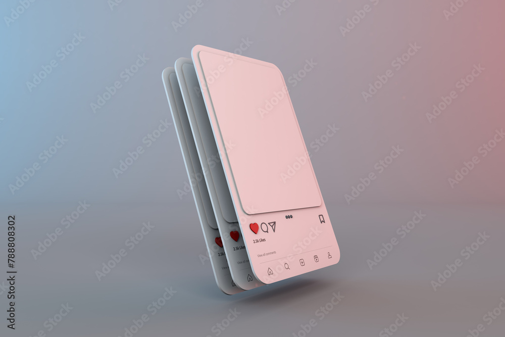 Instagram post a modern 3D app interface for social media. Mockup ...