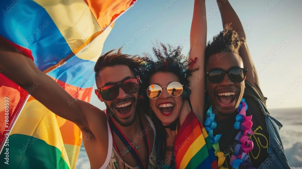 group of people of different ethnicities celebrating LGBT pride month ...