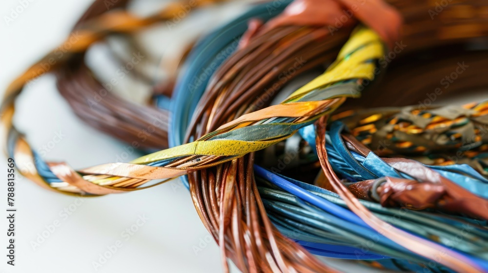 Colorful insulations in hues of brown blue and yellow green wrap around ...
